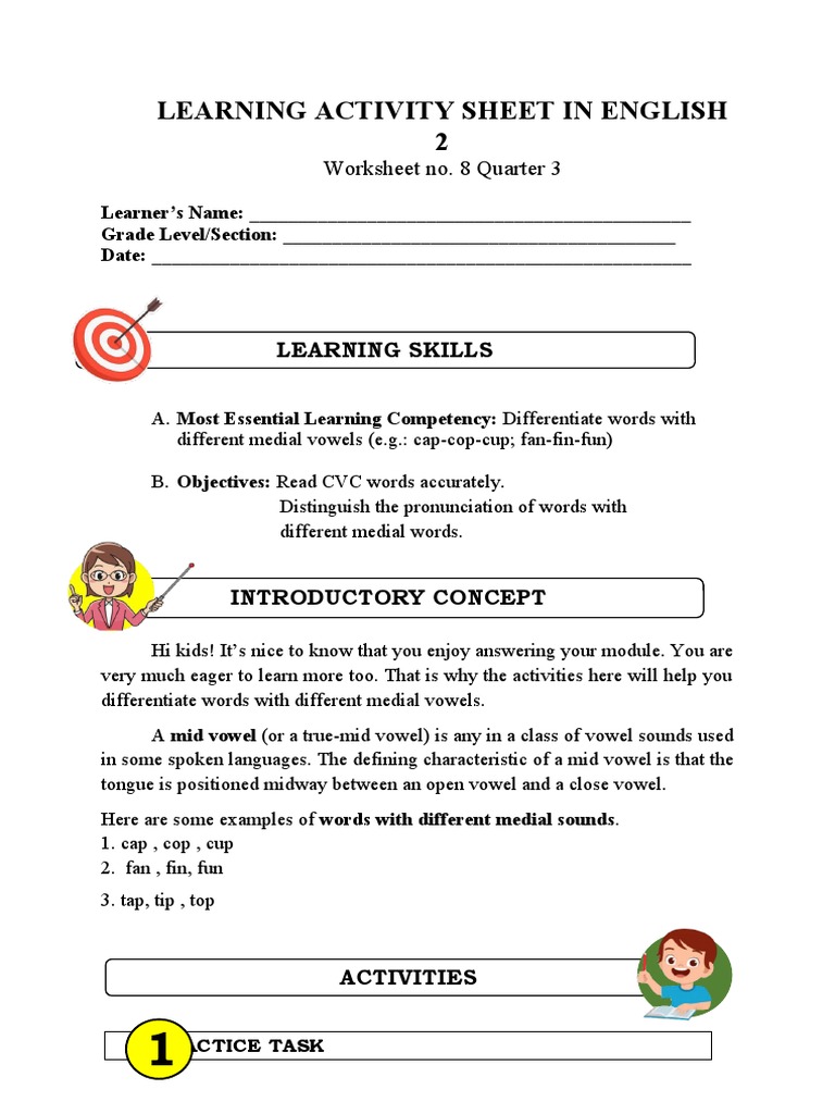 Learning Activity Sheet in English 2: Worksheet No. 8 Quarter 3 | PDF ...