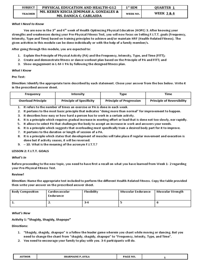 F.I.T.T. Goals in Health Education | PDF | Physical Fitness | Physical ...