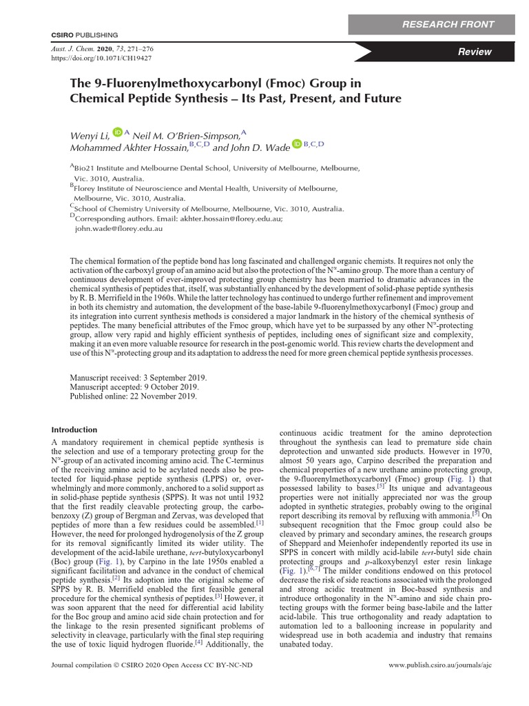 The 9-Fluorenylmethoxycarbonyl (Fmoc) Group in Chemical Peptide ...