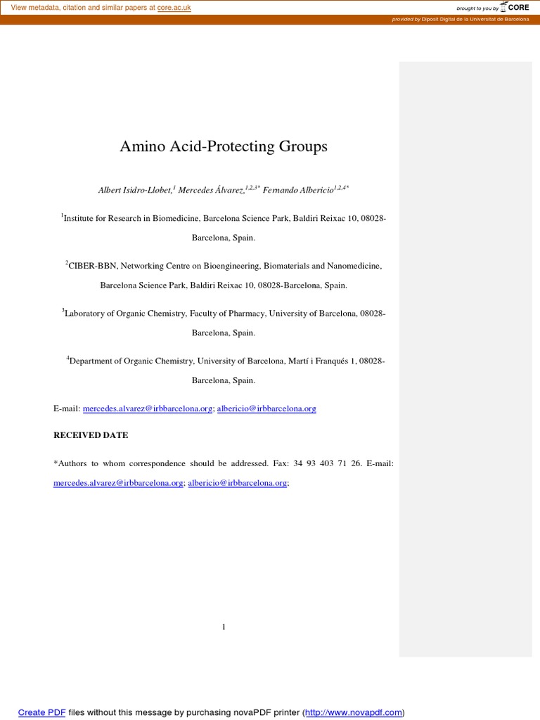Amino Acid-Protecting Groups: Albert Isidro-Llobet, Mercedes Álvarez ...