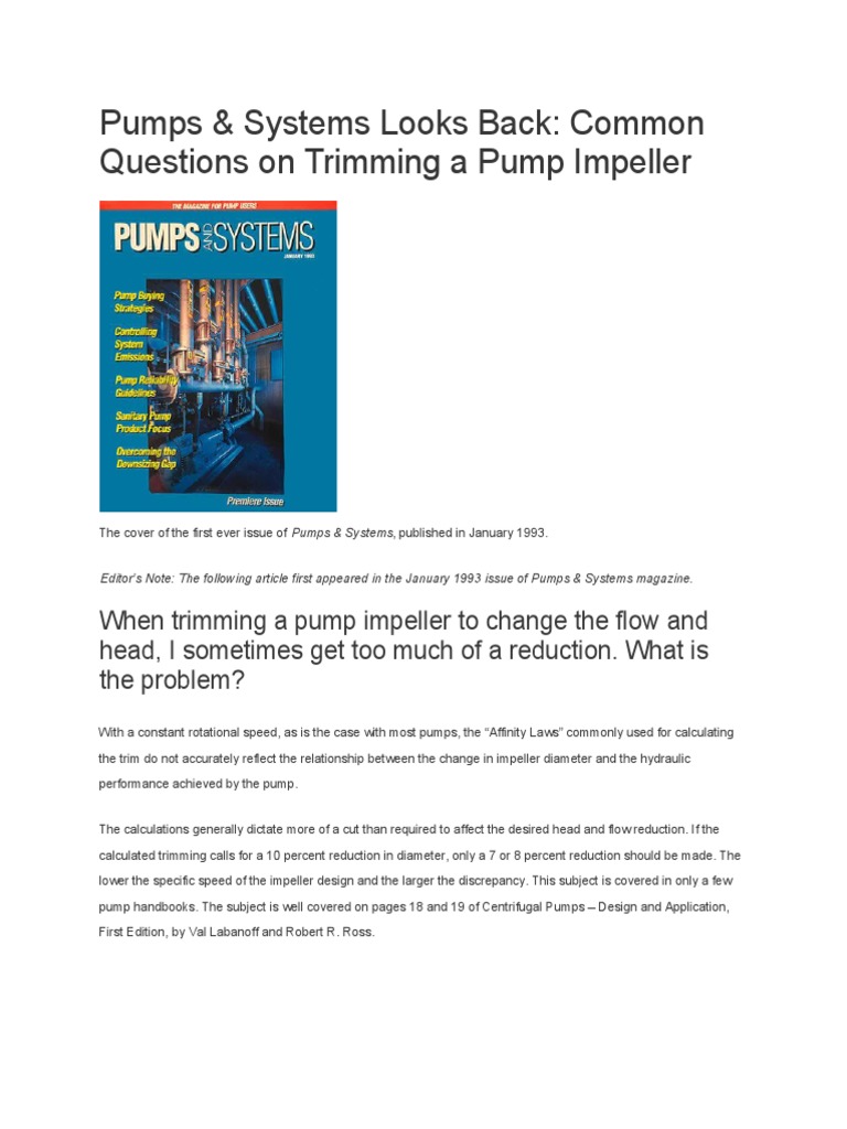 Impeller Trimming Effects on Pump Performance | PDF | Pump | Mechanical ...