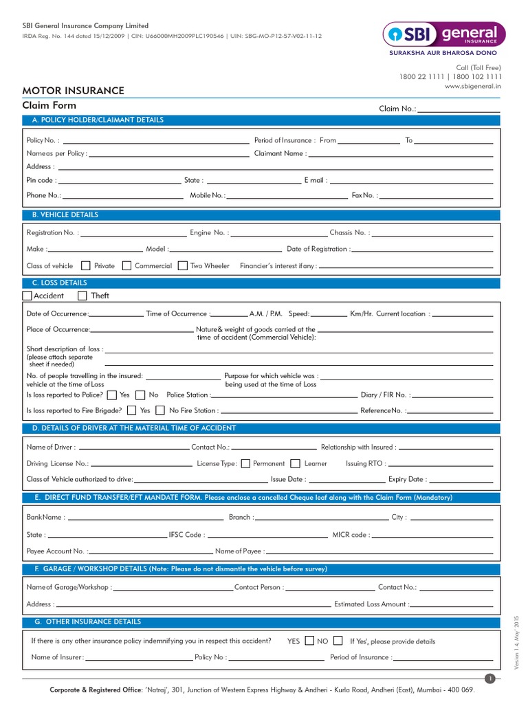 Motor Claim Form | PDF