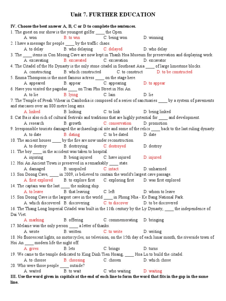 Unit 8 ANSWER | PDF | Social Science | Travel