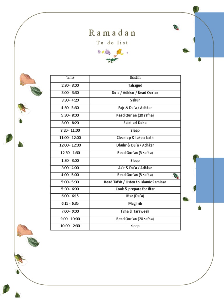 Ramadan To Do List | PDF