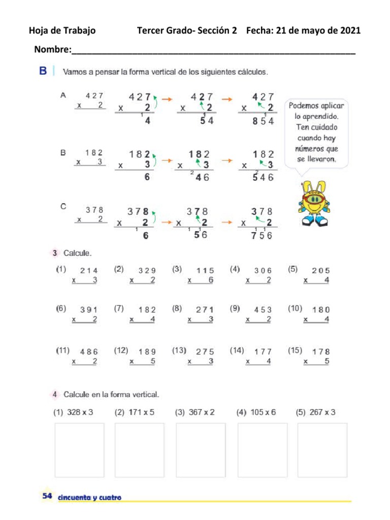 Hoja de Trabajo Matematicas Tercer Grado | PDF