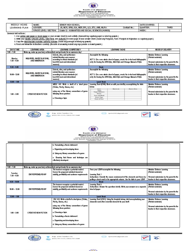 Q3-Humss WHLP - Week 5 | PDF | Teachers | Genre