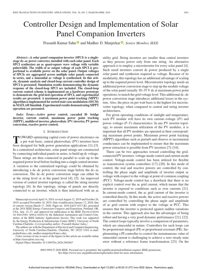 Controller Design and Implementation of Solar Panel Companion Inverters ...