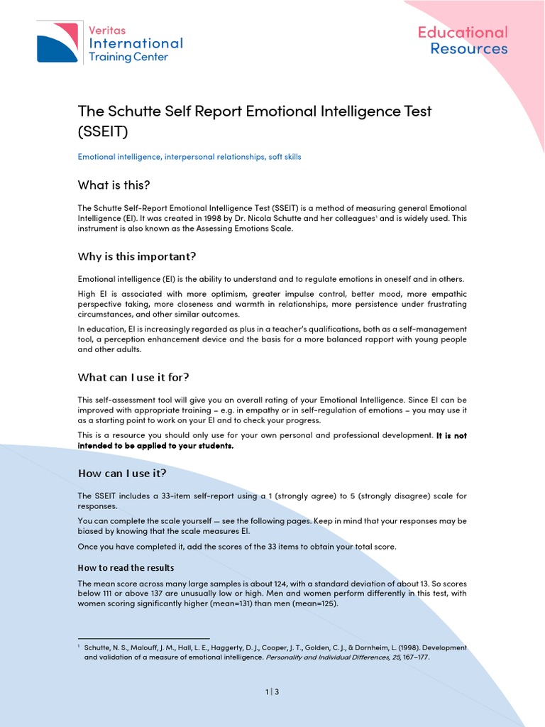 The Schutte Self Report Emotional Intelligence Test | PDF
