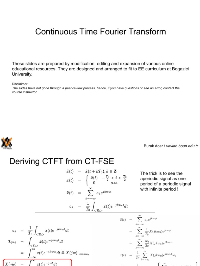 Continuous Time Fourier Transform | PDF | Fourier Transform | Mathematics