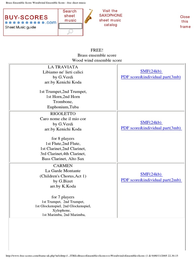 Brass Ensemble Score Woodwind Ensemble Score Free Sheet Music | PDF ...