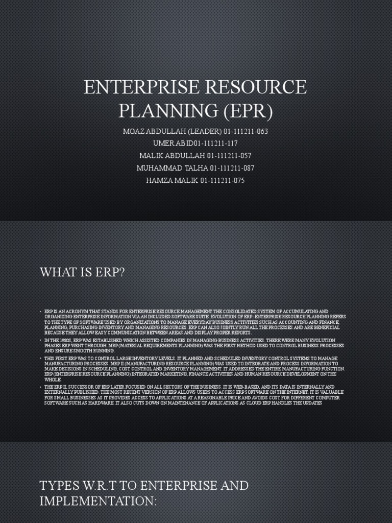 Enterprise Resource Planning (EPR) | PDF | Enterprise Resource Planning ...