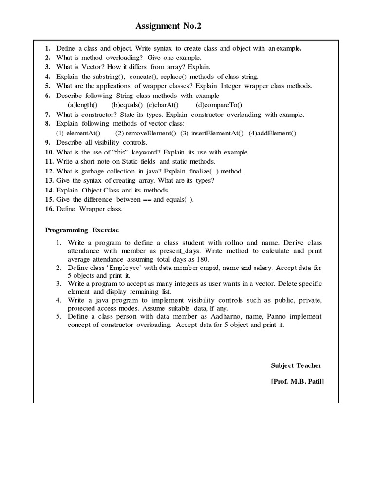Assignment No.2: Subject Teacher (Prof. M.B. Patil) | PDF