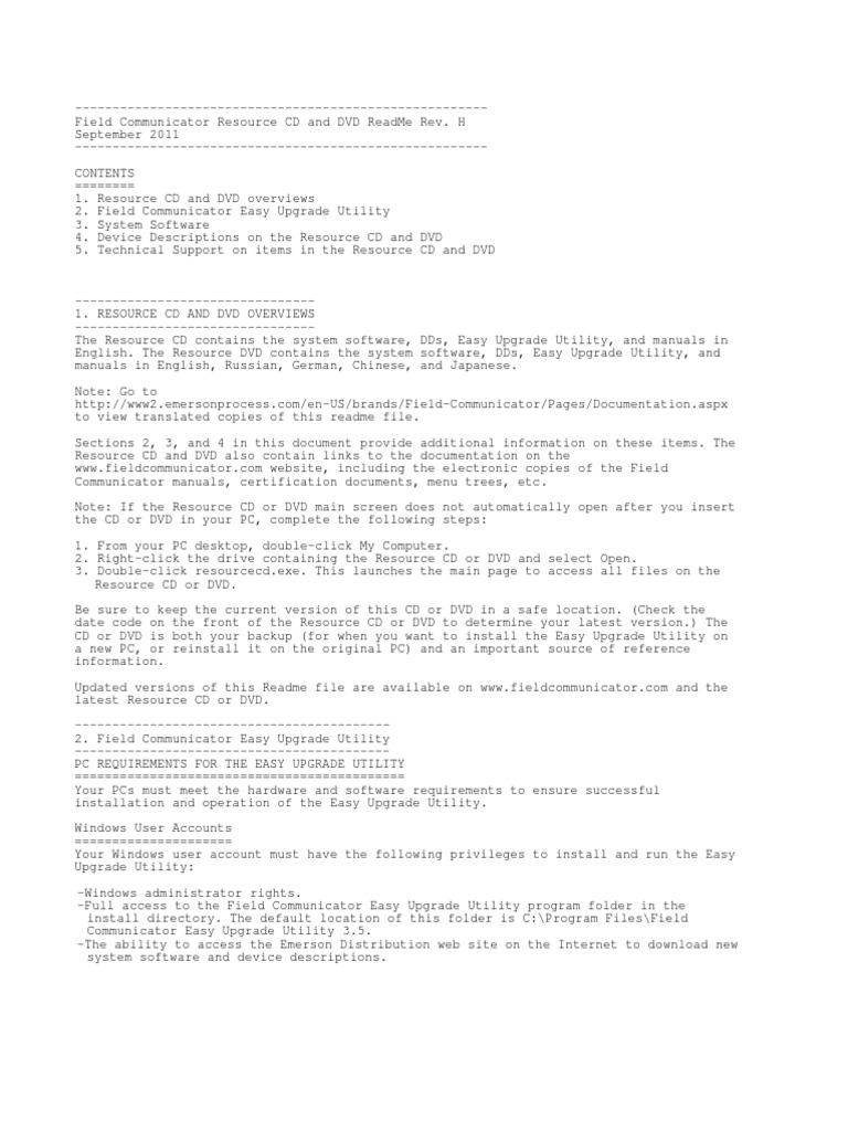 Field Communicator Resource CD Readme | PDF | Microsoft Windows ...