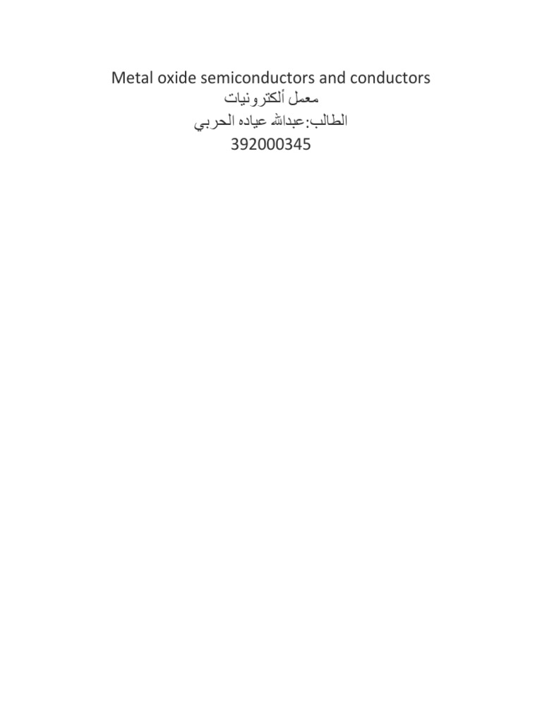 Metal Oxide Semiconductors and Conductors | PDF | Semiconductors ...