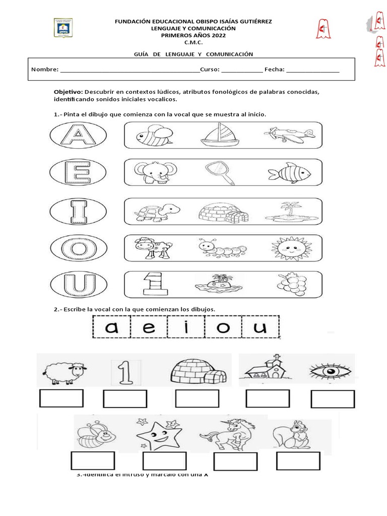 Actividades de Sonido Inicial Vocalico | PDF | Arte