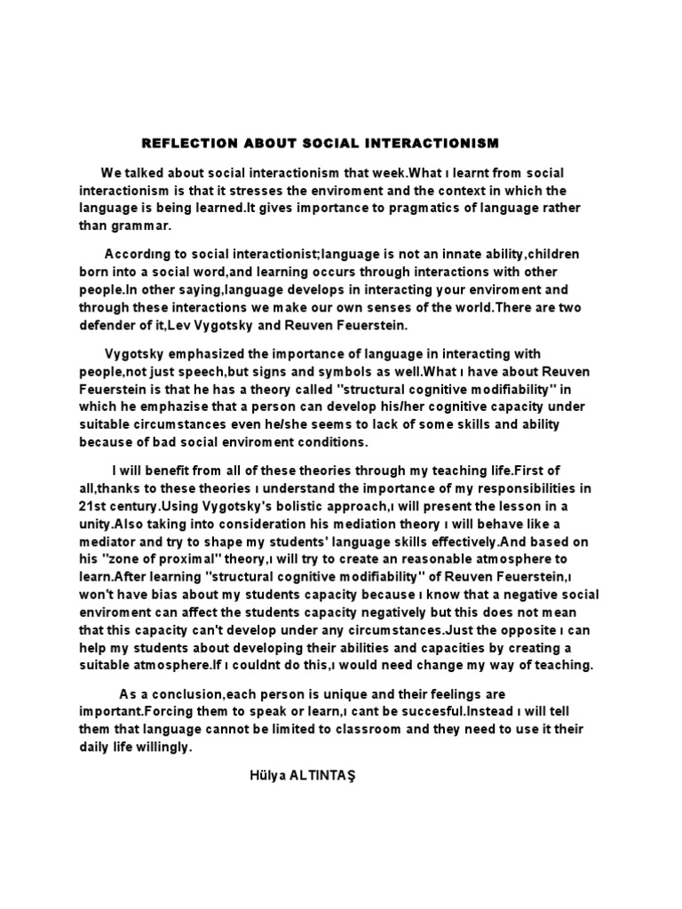 Reflection on Social Interactionism | PDF