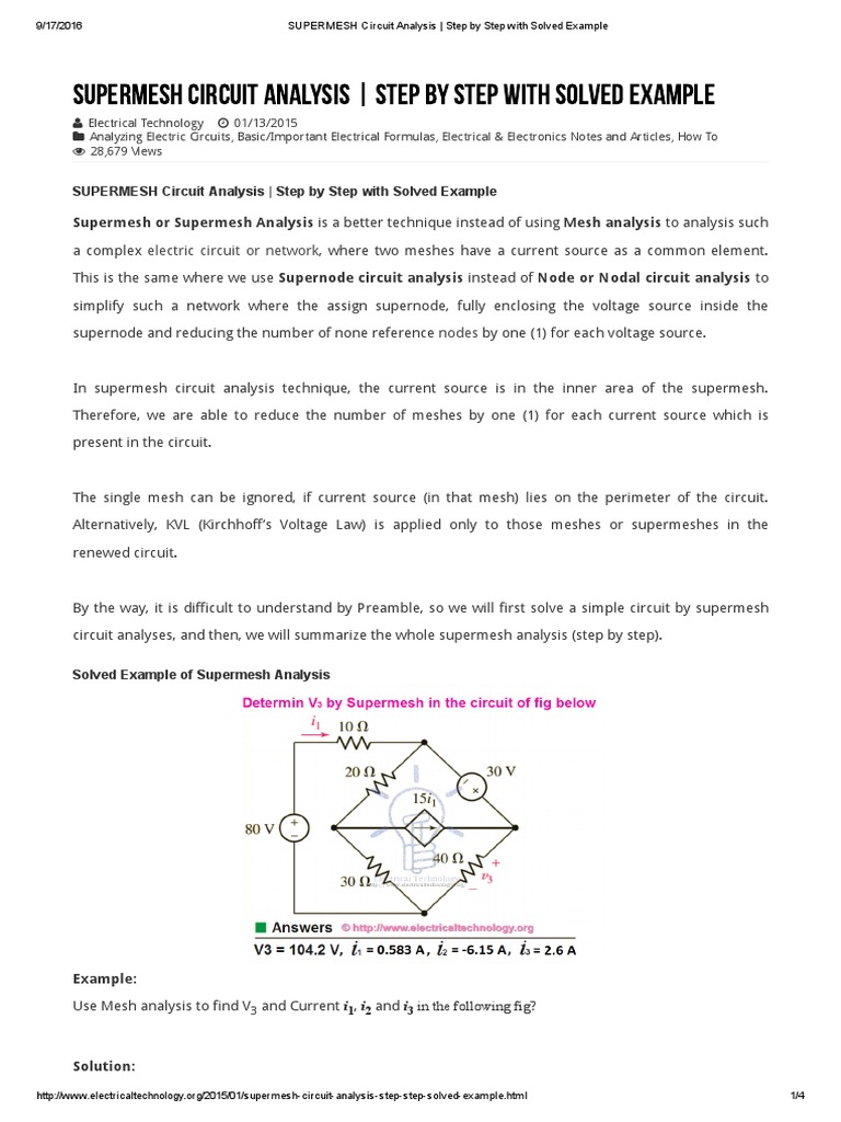 Supermesh Circuit Analysis Guide | PDF | Network Analysis (Electrical Circuits) | Electrical Network