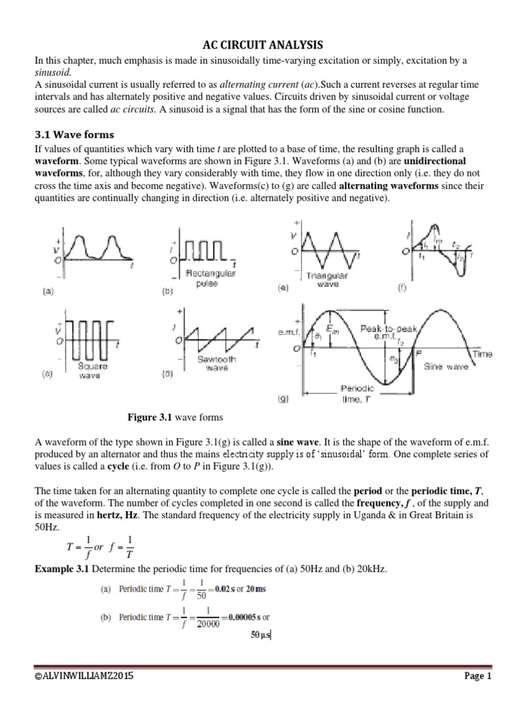 Electrical Systems Notes - Handout 4 - A.C Circuit Analysis | PDF