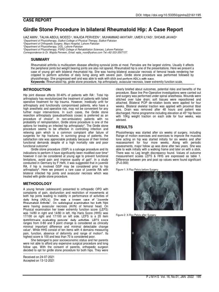 Girdle Stone Procedure in Bilateral Rheumatoid Hip: A Case Report | PDF ...