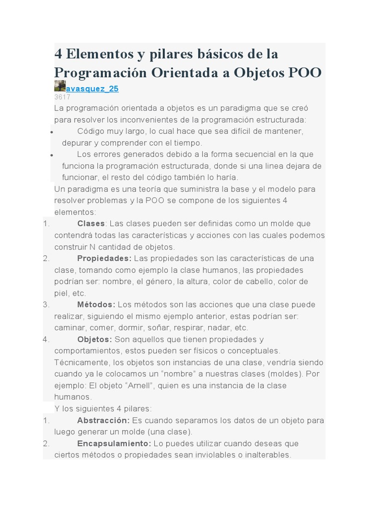 4 Elementos y Pilares Básicos de La Programación Orientada A Objetos ...