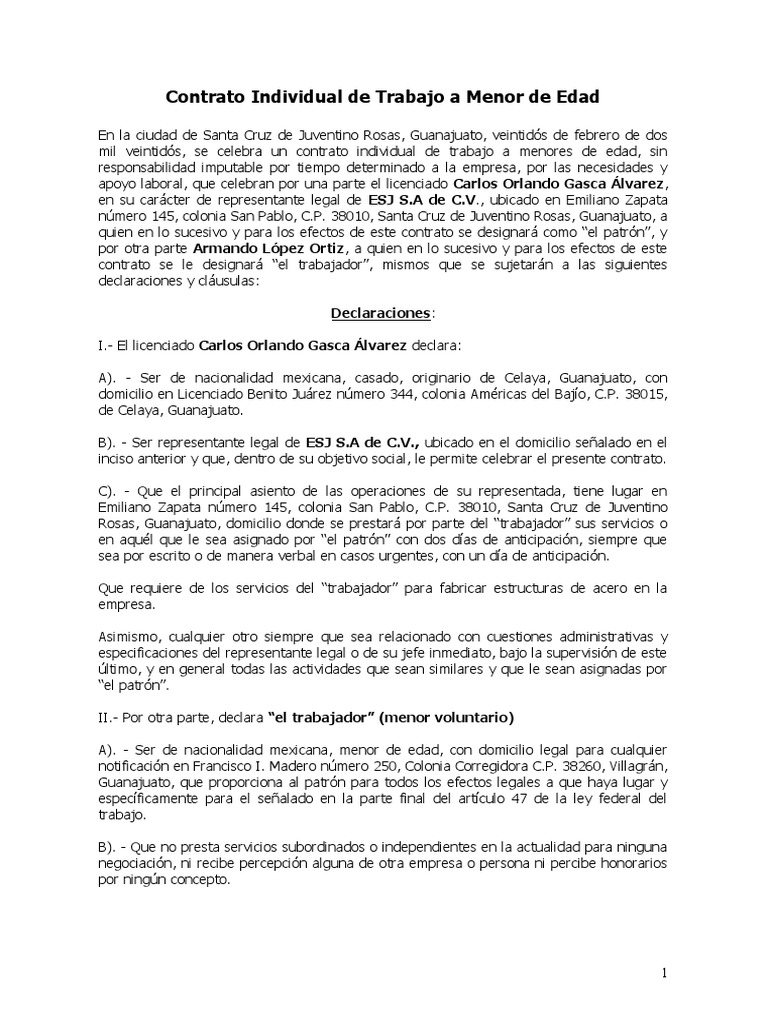 Contrato Laboral para Menores de Edad | PDF | Business