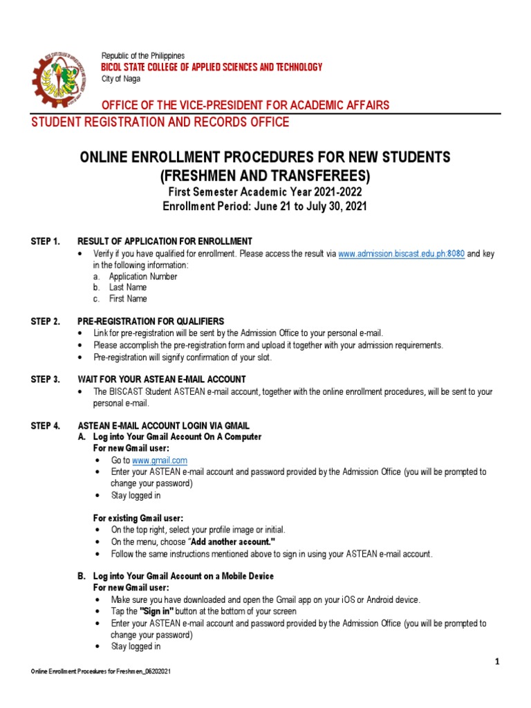 Biscast New Students - Online Enrollment Procedures | PDF | Gmail ...