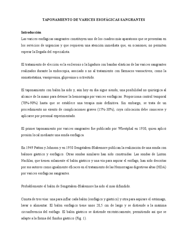 Taponamiento de Varices Esofágicas Sangrantes | PDF | Gastroenterología ...