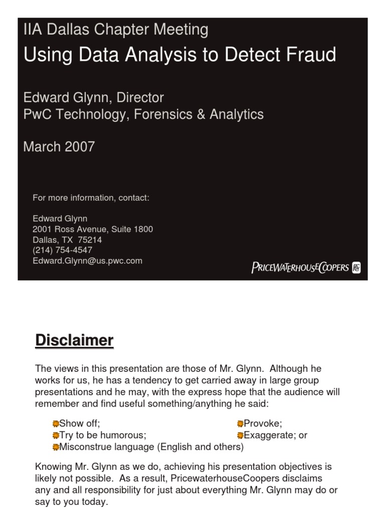 Using Data Analysis To Detect Fraud: IIA Dallas Chapter Meeting | PDF | Accounts Payable | Receipt