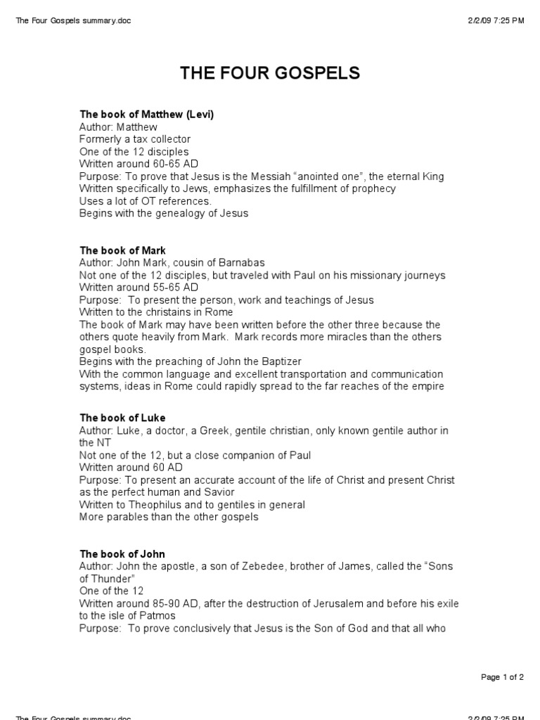 The Four Gospels Summary | Gospel Of Mark | Jesus