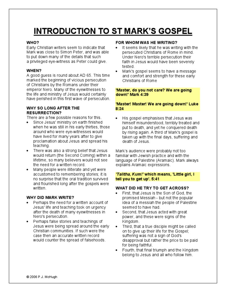 Mark Intro 2 | PDF | Gospel Of Mark | Gospels