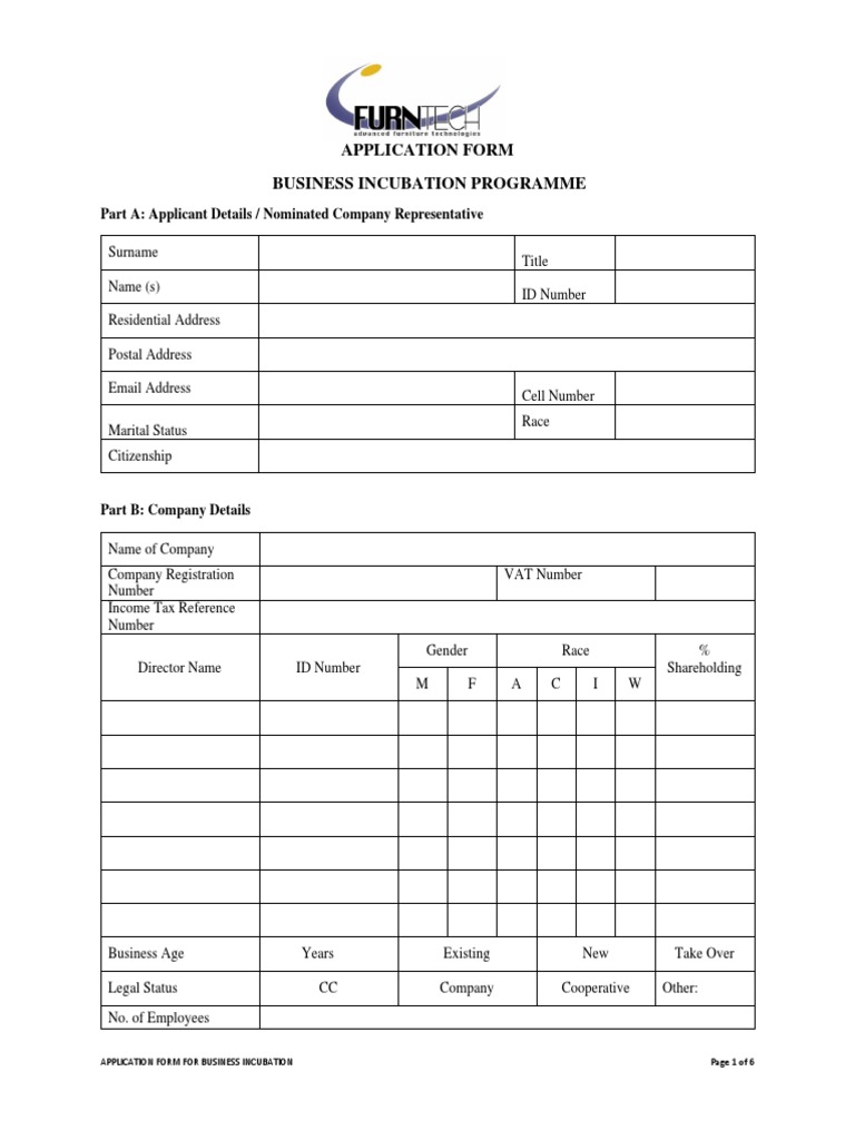 Business Incubation Application Form | PDF | Debt | Money