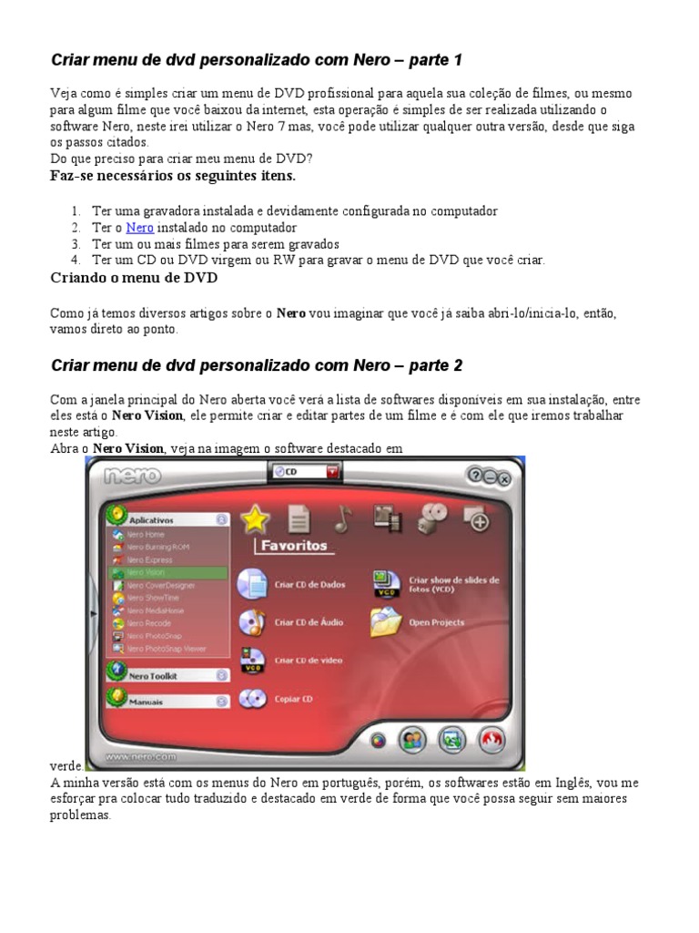 Criar Menu de Dvd Personalizado Com Nero | DVD | Vídeo