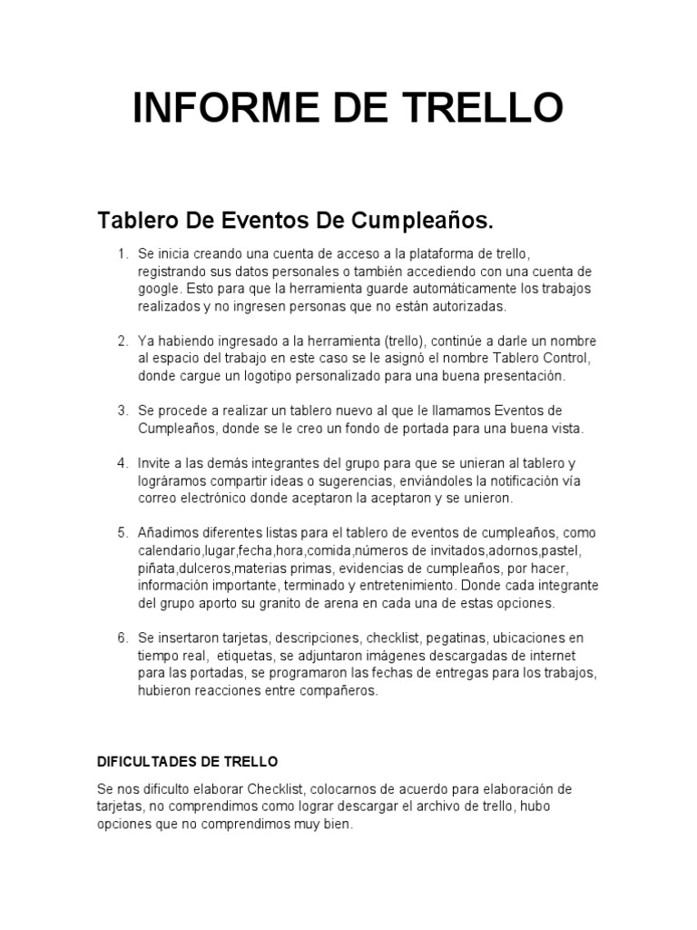 Informe de Trello - (Sena) | PDF