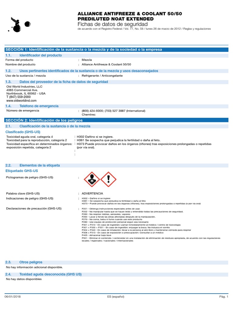 MSDS Alliance 50 50 | PDF | Bebidas alcohólicas | Agua