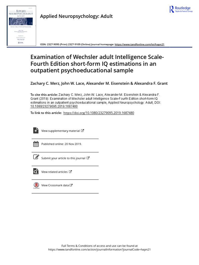 Examination of Wechsler Adult Intelligence Scale-Fourth Edition Short ...