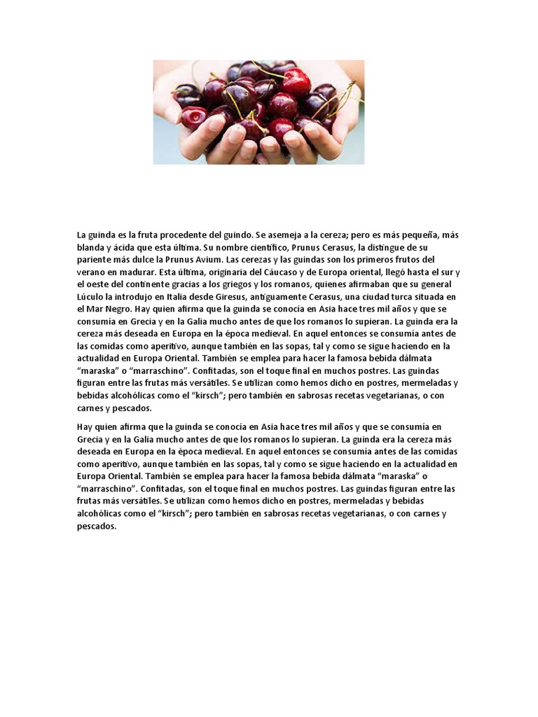 La guinda: fruta versátil y ancestral | PDF