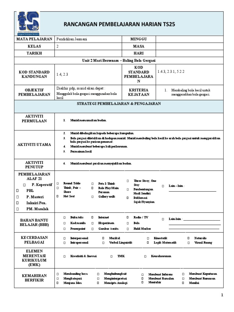 CONTOH RPH PJ Tahun 2 Unit2 | PDF