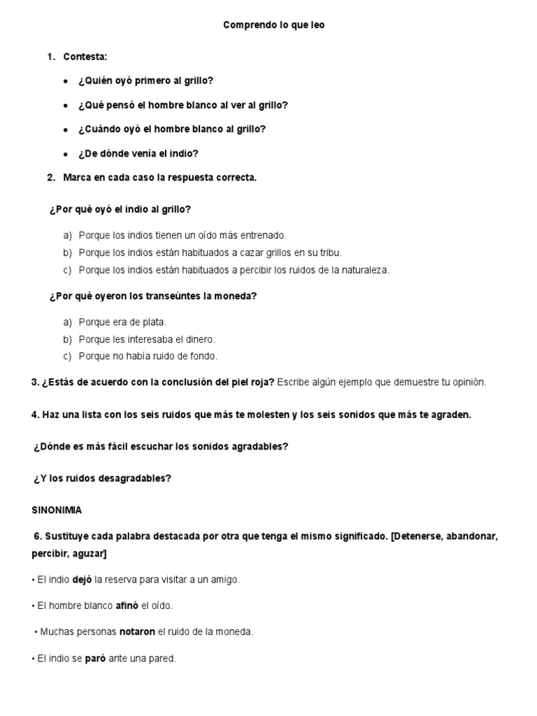 El Canto Del Grillo Preguntas | PDF
