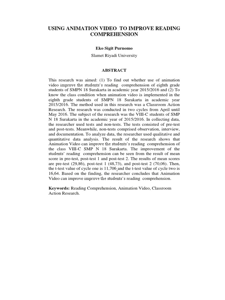 Using Animation Video To Improve Reading Comprehension | PDF | Reading ...