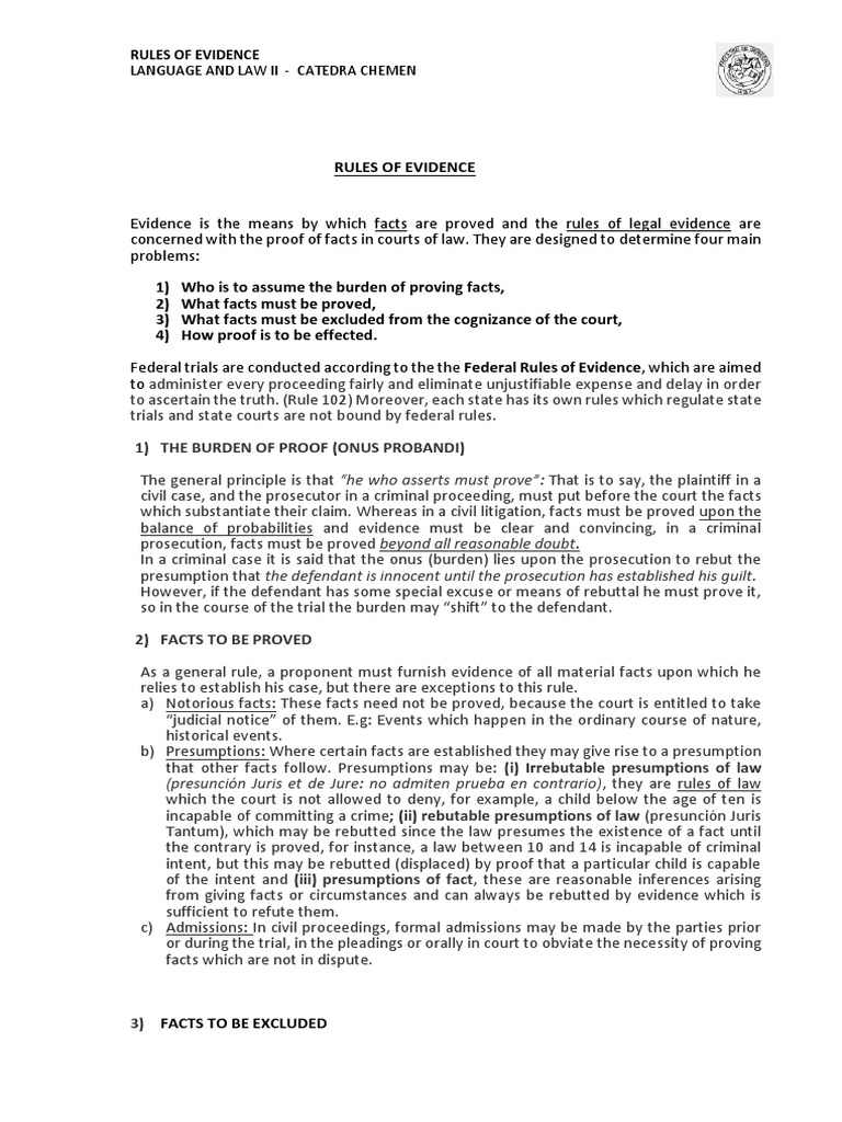 Rules of Evidence | PDF | Relevance (Law) | Evidence (Law)