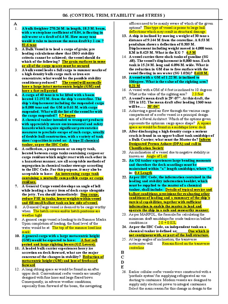 (LONG) Control Trim, Stability and Stress | PDF | Ships | Oil Tanker