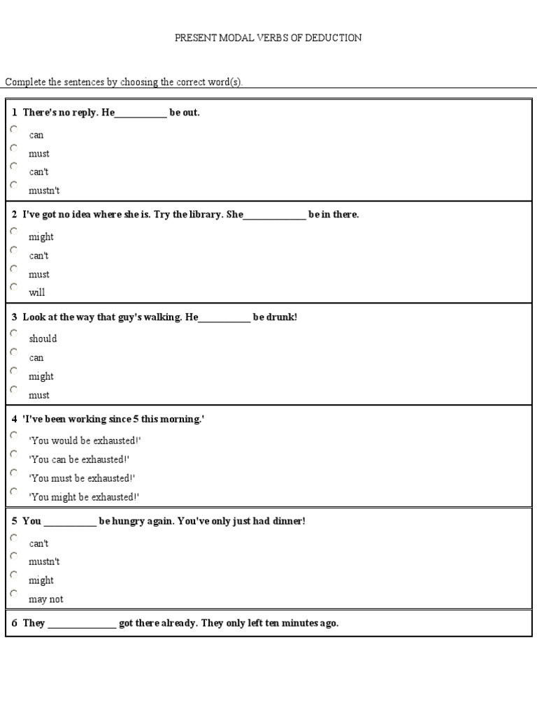 Present Modal Verbs of Deduction | PDF