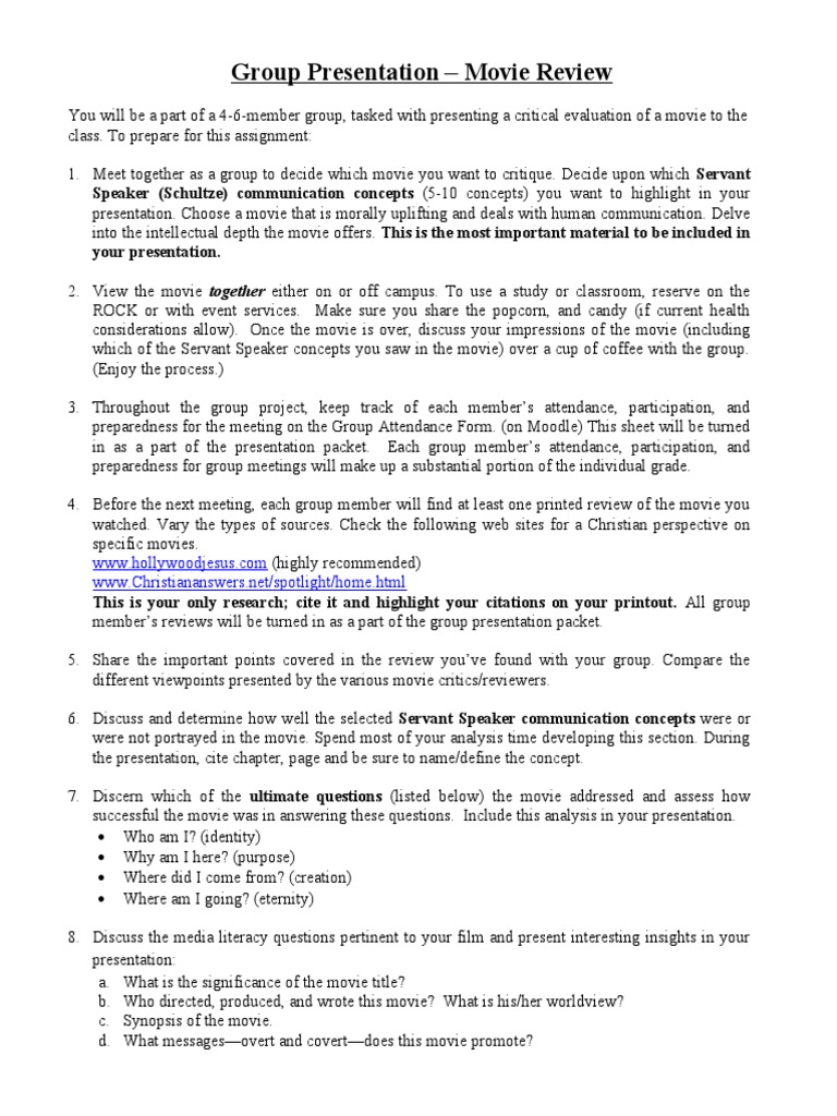 Group Movie Presentation Assignment Sheet | PDF | Microsoft Power Point ...
