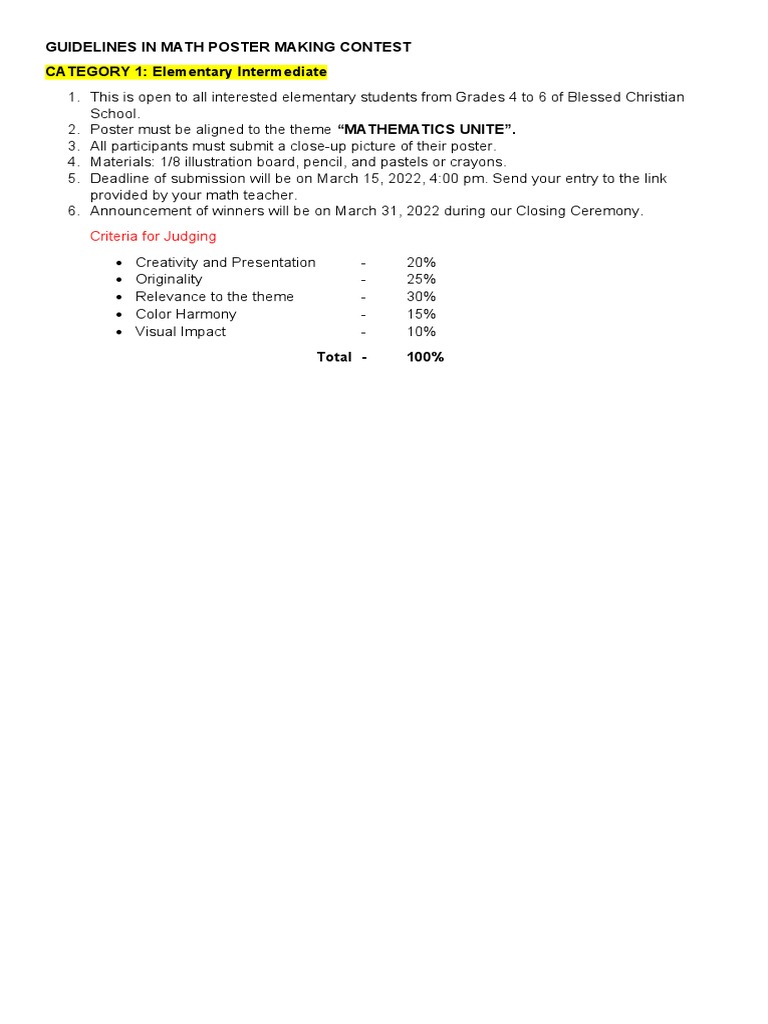 Guidelines in Math Poster Making Contest | PDF