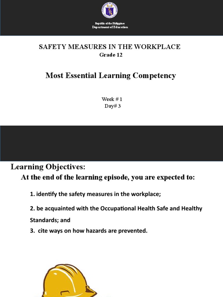 Most Essential Learning Competency: Safety Measures in The Workplace ...