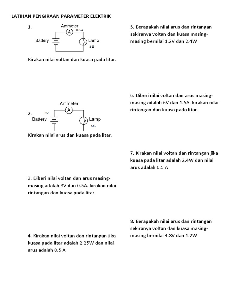 Latihan Pengiraan Parameter Elektrik | PDF Latihan Pengiraan Parameter Elektrik | PDF