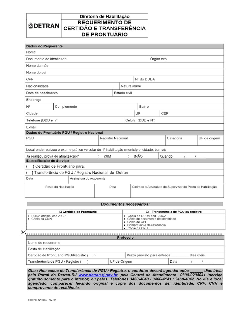 Requerimento de Certidão e Transferência - Detran | PDF