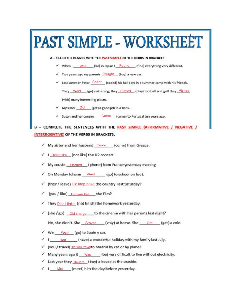 Past Simple Worksheet | PDF