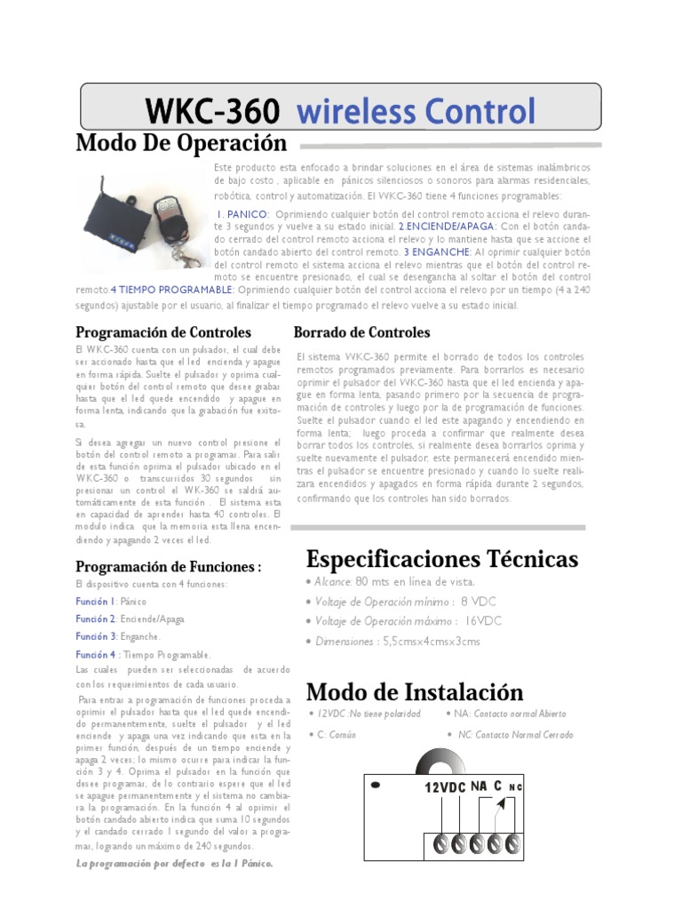 Boton Inalambrico 200-15-13 | PDF | Control remoto | Diodo emisor de luz