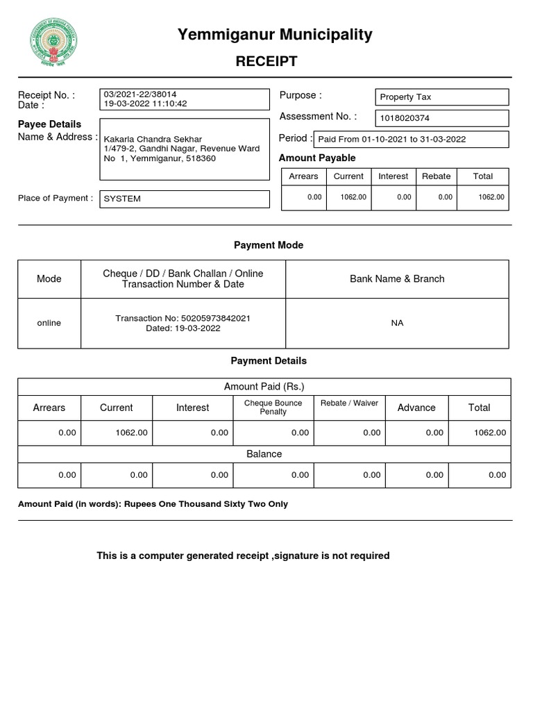 1 479 2 Tax Payment Receipt | PDF | Finance & Money Management